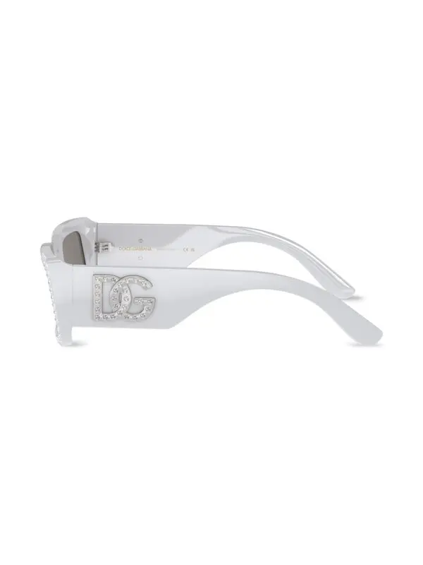 Dolce & Gabbana Crystal-embellished Rectangle Sunglasses - Grey