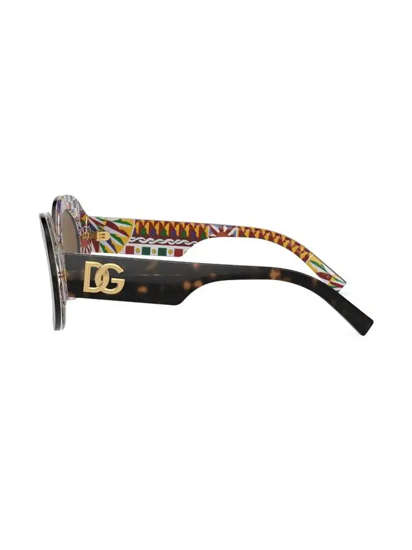 Dolce & Gabbana Carretto-print Round-frame Sunglasses