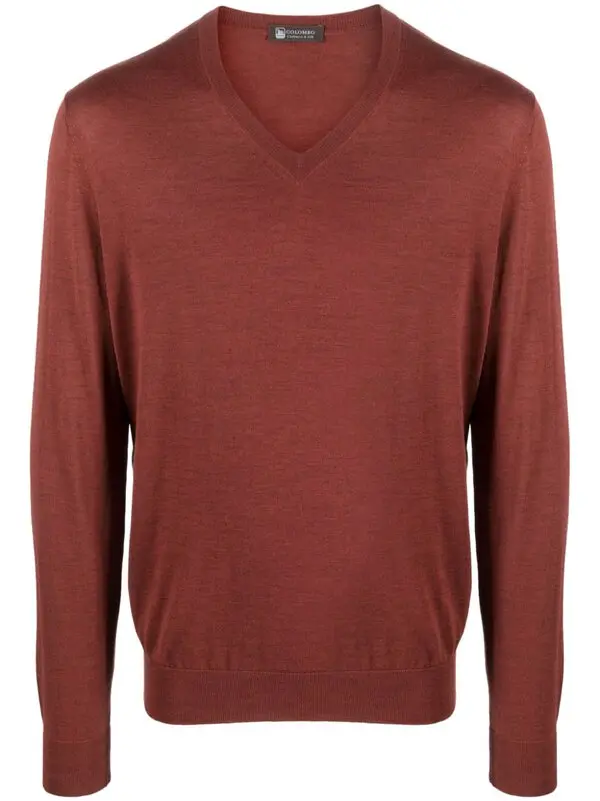 Colombo Fine-knit V-neck Jumper - Red