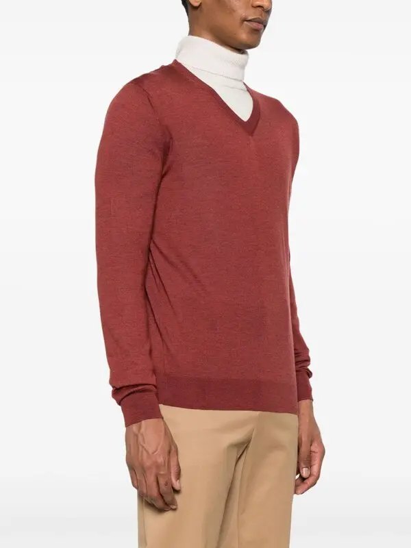 Colombo Fine-knit V-neck Jumper - Red
