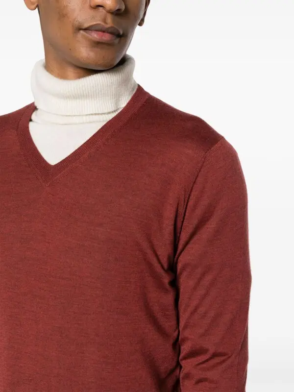 Colombo Fine-knit V-neck Jumper - Red