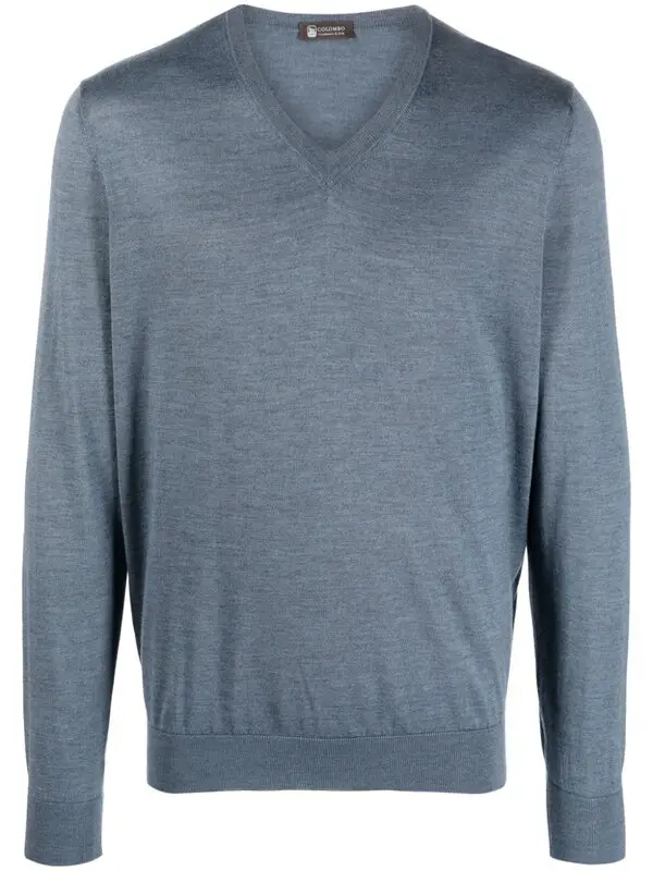 Colombo Fine-knit V-neck Jumper - Blue