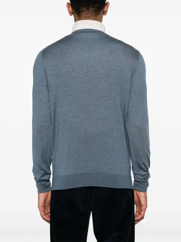 Colombo Fine-knit V-neck Jumper - Blue
