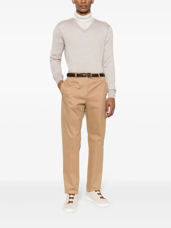 Colombo Fine-knit V-neck Jumper - Neutrals