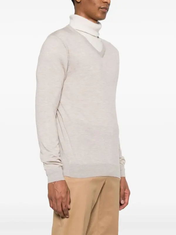 Colombo Fine-knit V-neck Jumper - Neutrals