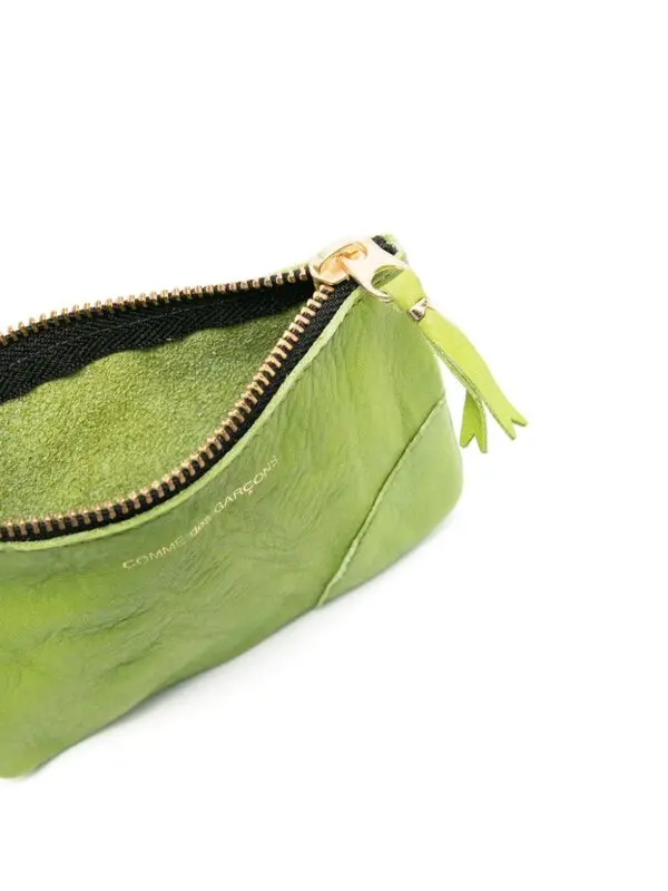Comme Des Garçons Washed Leather Zip Pouch - Green