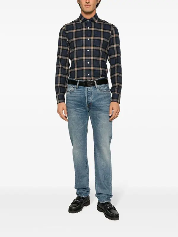 BARBA NAPOLI Checked Long-sleeve Cotton Shirt