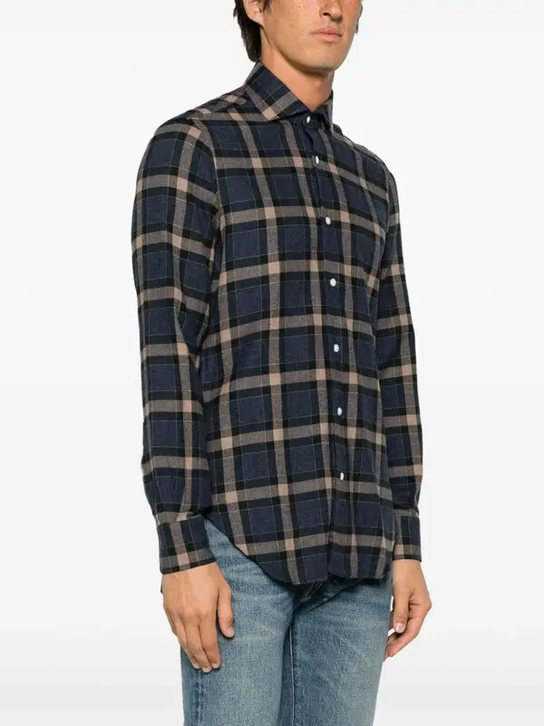 BARBA NAPOLI Checked Long-sleeve Cotton Shirt
