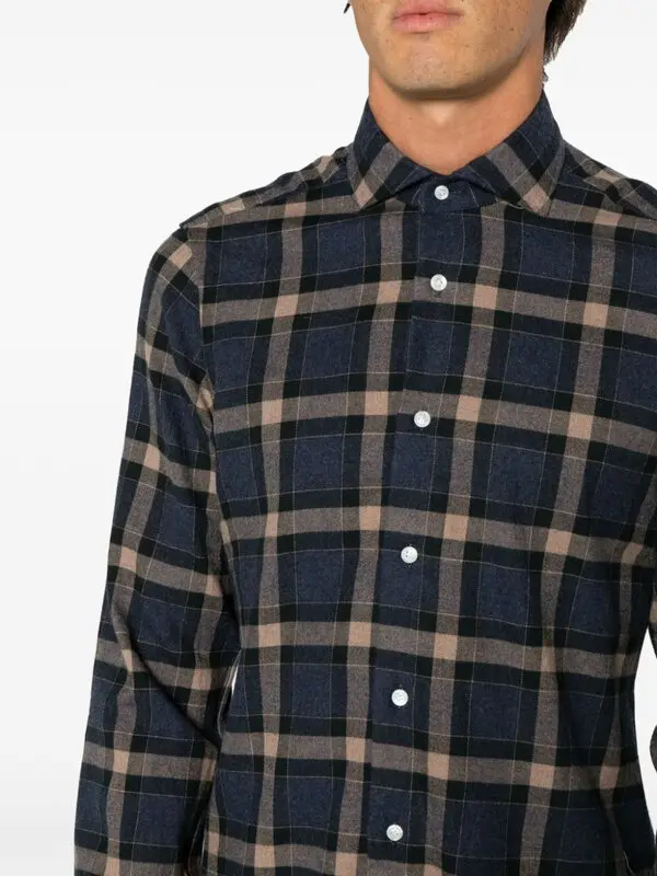 BARBA NAPOLI Checked Long-sleeve Cotton Shirt