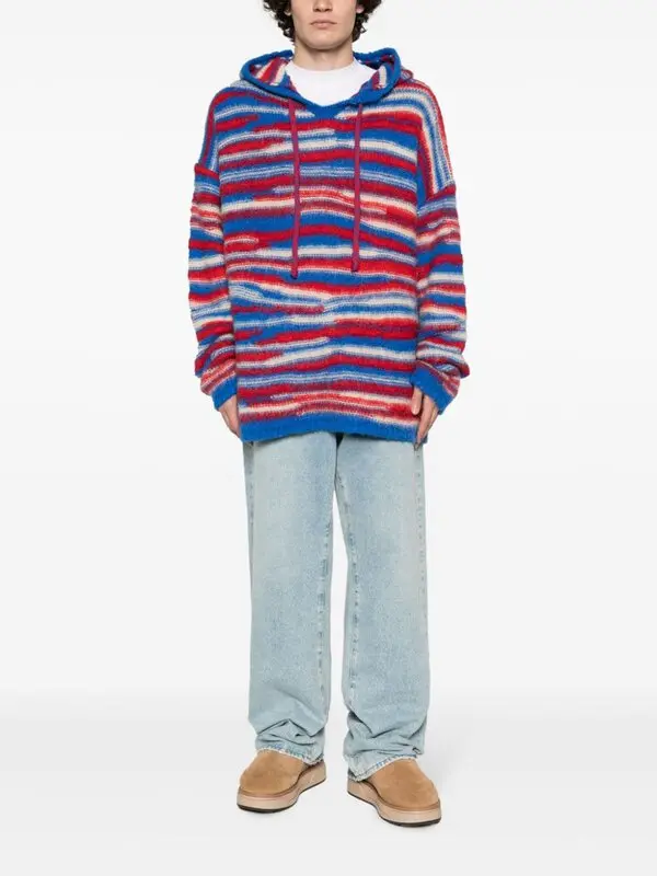 ERL Striped Intarsia-knit Hoodie - Blue