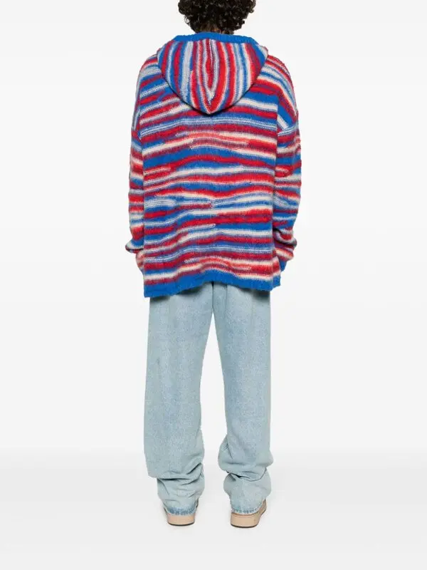 ERL Striped Intarsia-knit Hoodie - Blue