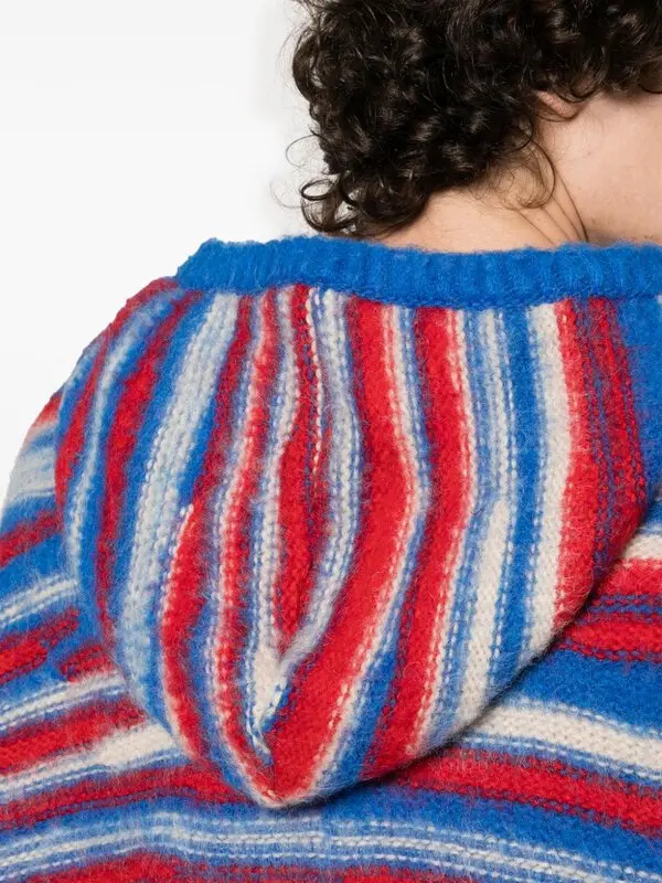 ERL Striped Intarsia-knit Hoodie - Blue