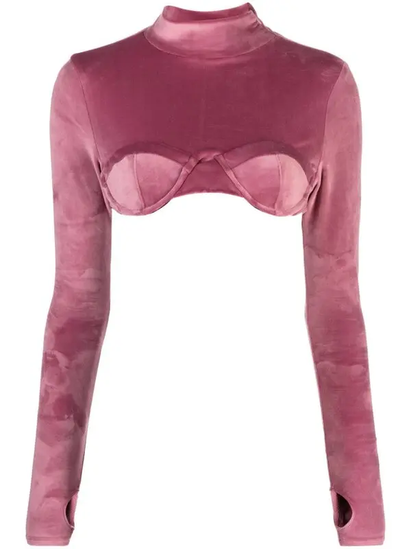 Gcds Velvet-finish High-neck Top - Pink