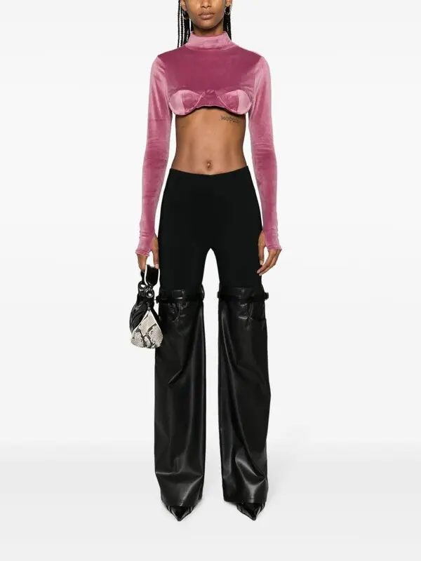 Gcds Velvet-finish High-neck Top - Pink