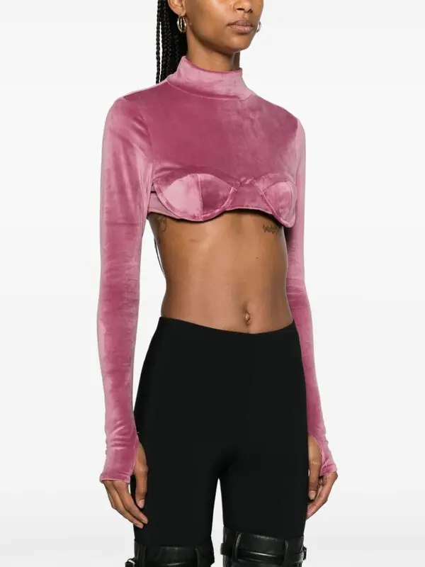 Gcds Velvet-finish High-neck Top - Pink