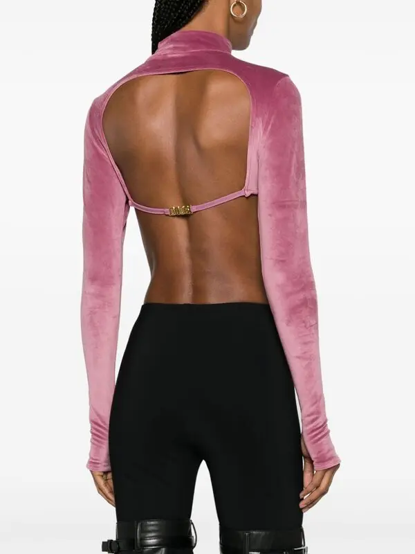 Gcds Velvet-finish High-neck Top - Pink