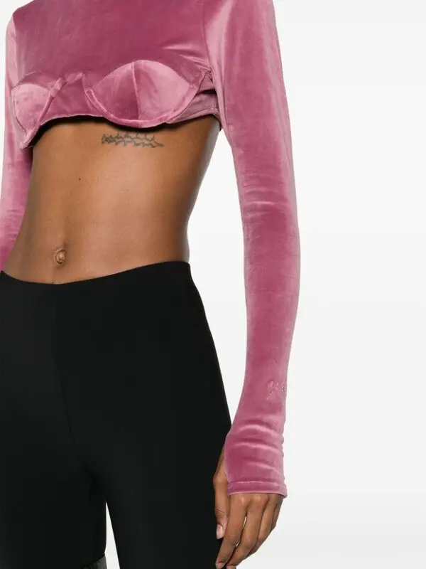 Gcds Velvet-finish High-neck Top - Pink