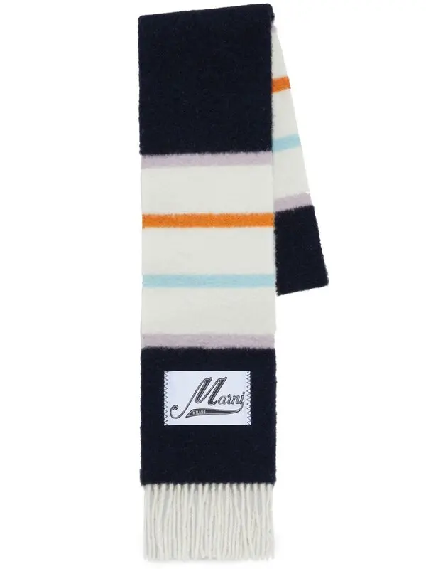 Marni Logo-patch Striped Scarf - White