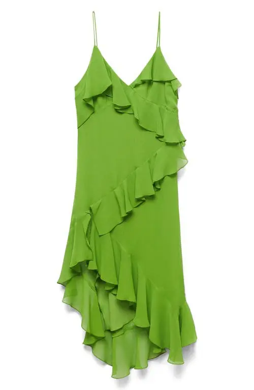 Mango Zigzag Ruffle Asymmetric Midi Dress In Green - 50% Off | Editorialist