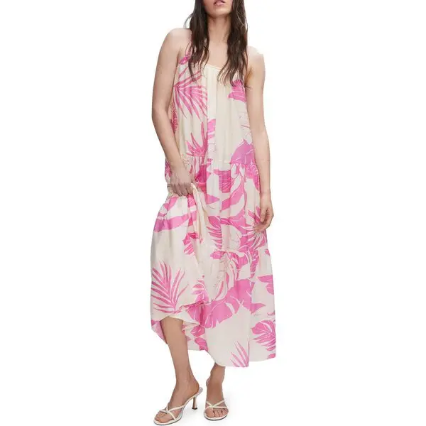 Mango Printed Tiered Dress In Ivory/Pink - 46% Off | Editorialist