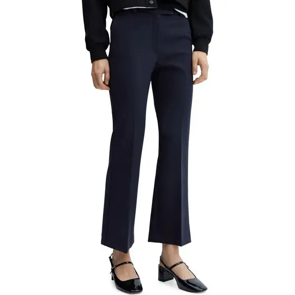 Mango Flare Leg Ankle Pants - Navy