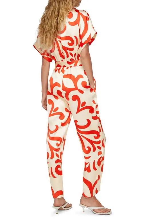 Mango Printed Tie Belt Satin Jumpsuit