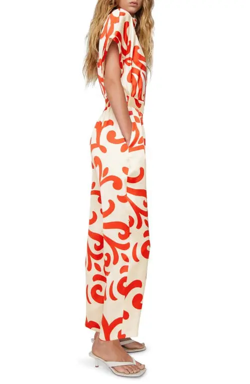 Mango Printed Tie Belt Satin Jumpsuit