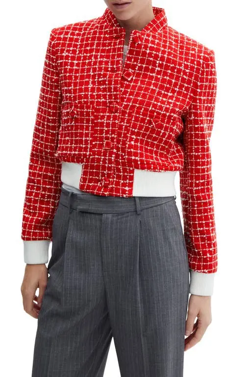 Mango Check Tweed Bomber Jacket