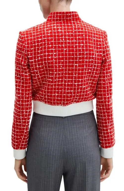 Mango Check Tweed Bomber Jacket