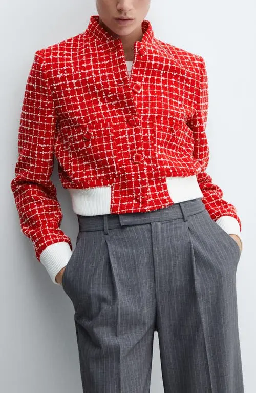 Mango Check Tweed Bomber Jacket