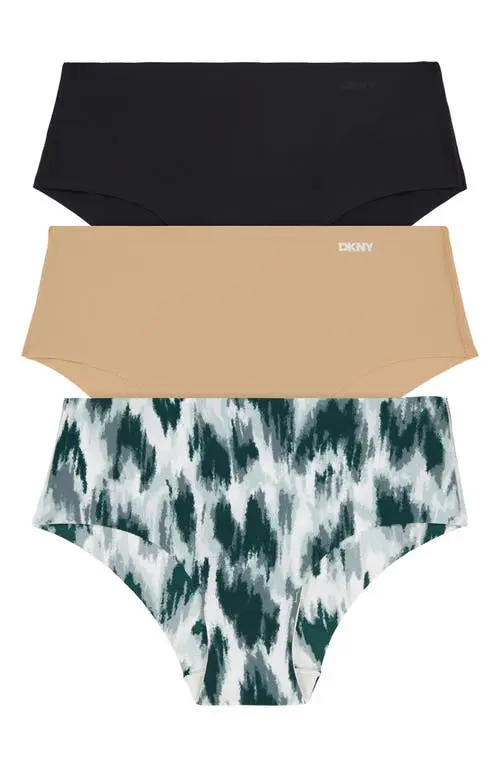 Dkny Litewear Cut Anywear 3-pack Hipster Panties - Black/glow/animal Ikat Print