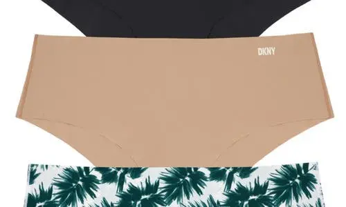 Dkny Litewear Cut Anywear 3-pack Hipster Panties - Black/glow/desert Palm Print