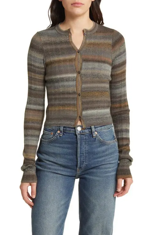 RE/DONE Space Dye Stripe Rib Crop Wool Cardigan