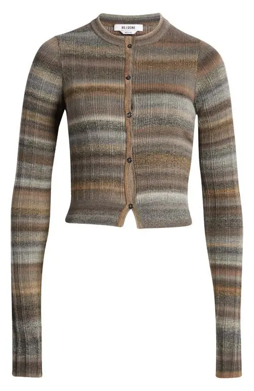 RE/DONE Space Dye Stripe Rib Crop Wool Cardigan