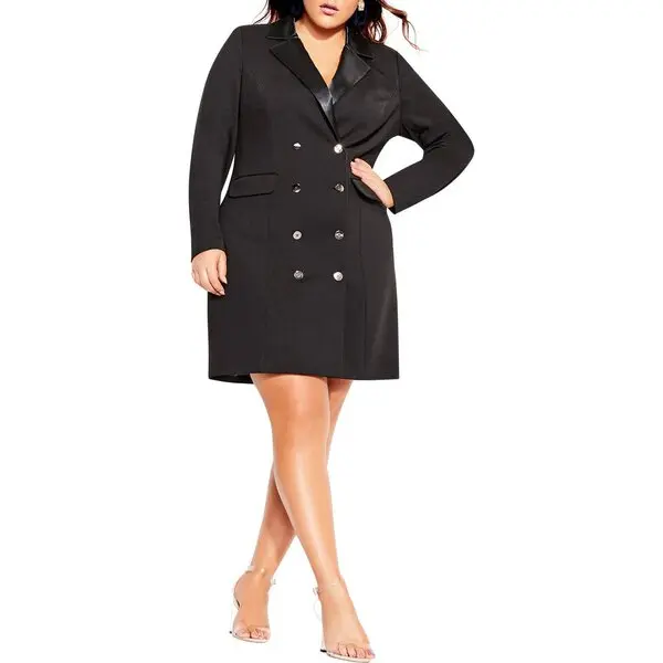 City Chic Long Sleeve Tuxedo Dress In Black - 61% Off | Editorialist