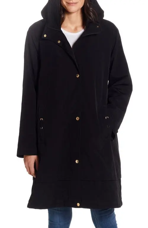 Gallery Water-resistant Hooded Rain Coat - Black