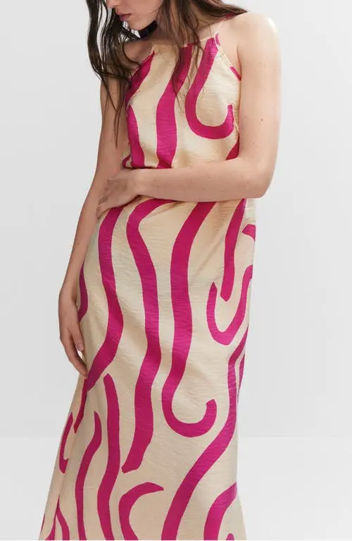Mango Print Hammered Satin Maxi Dress
