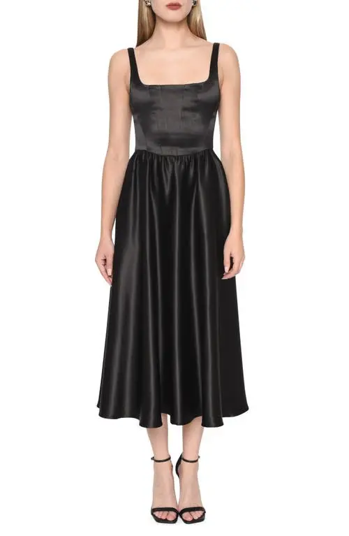 Wayf Desi Corset Satin Fit & Flare Dress In Black - 60% Off | Editorialist
