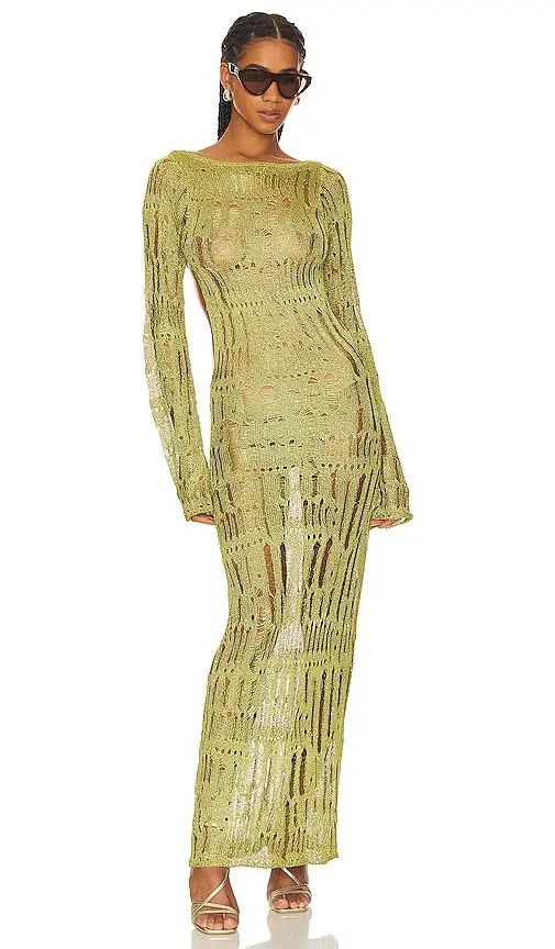 Jaded London Metallic Umbra Maxi Dress - Moss | Editorialist