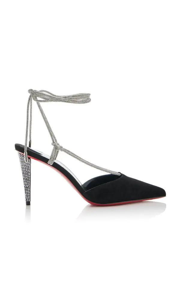 CHRISTIAN LOUBOUTIN Astrid 85mm Crystal-embellished Suede Pumps - Black