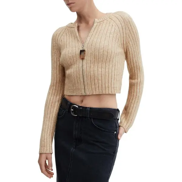 Mango Ribbed Zip-up Cardigan