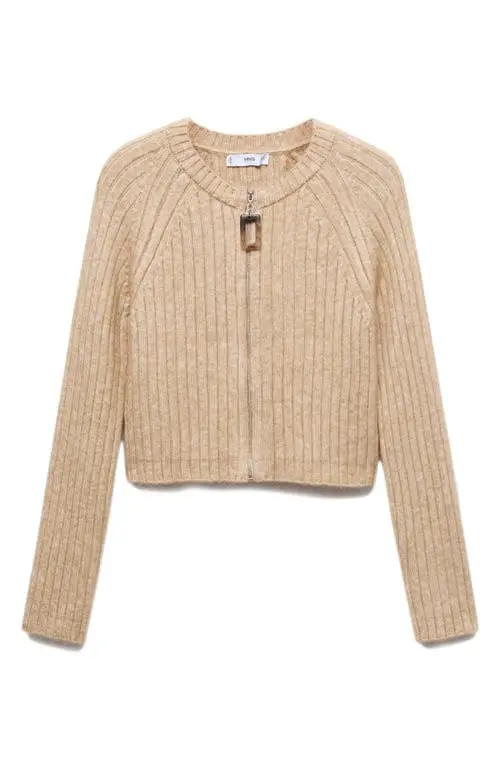 Mango Ribbed Zip-up Cardigan