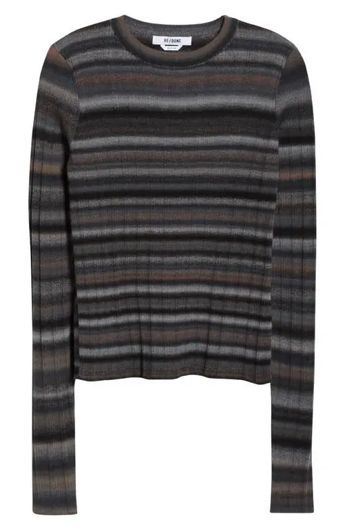 RE/DONE Space Dye Stripe Rib Wool Sweater - Blackcombo