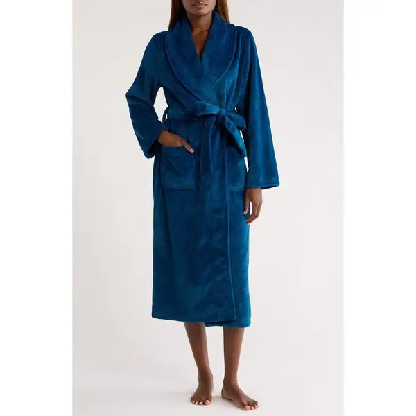 Nordstrom Shawl Collar Plush Longline Robe - Blue Opal