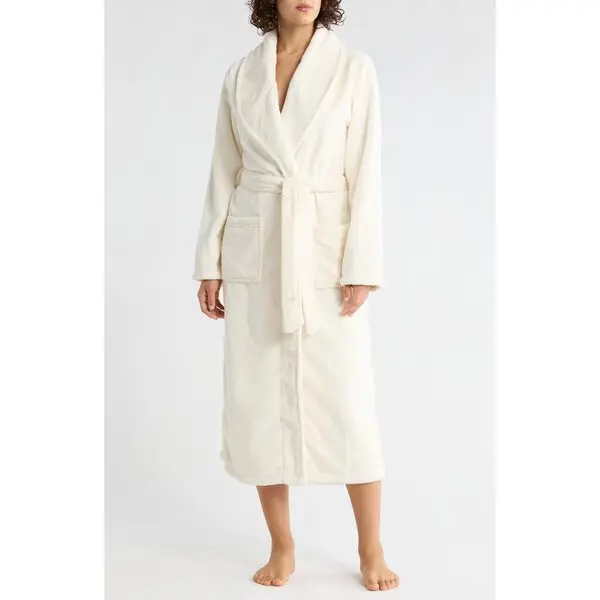 Nordstrom Shawl Collar Plush Longline Robe - Ivory Egret