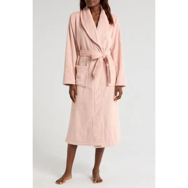 Nordstrom Shawl Collar Plush Longline Robe - Pink Smoke