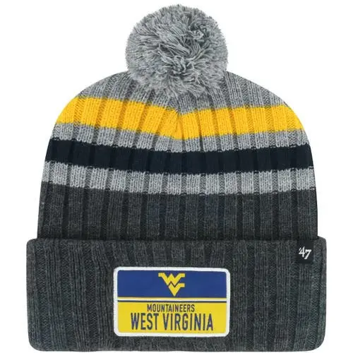 '47 47 West Virginia Mountaineers Stack Striped Cuffed Knit Hat With Pom - Charcoal