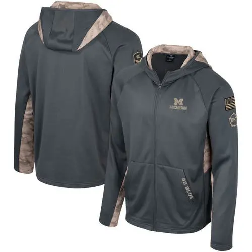COLOSSEUM Michigan Wolverines Oht Military Appreciation Camo Raglan Full-zip Hoodie - Charcoal