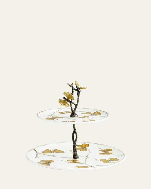 Michael Aram Butterfly Ginkgo 2-tier Porcelain Etagere - One-color