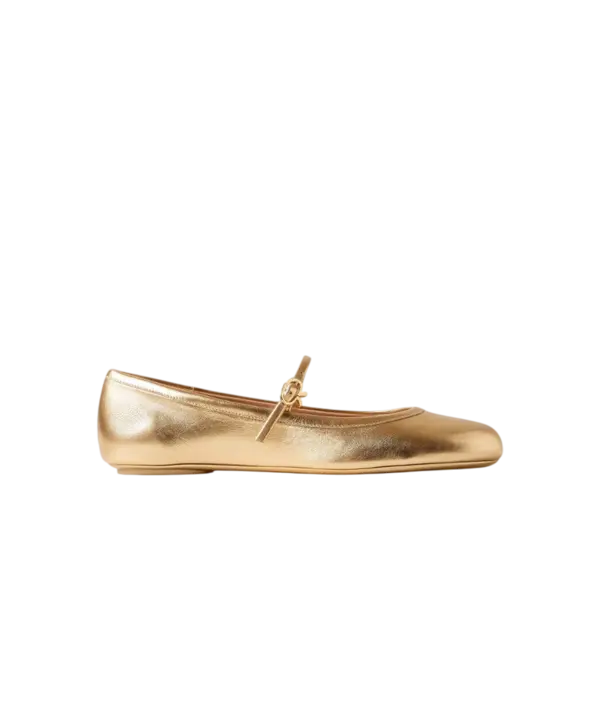 GIANVITO ROSSI Carla Metallic Leather Mary Jane Flats - Gold